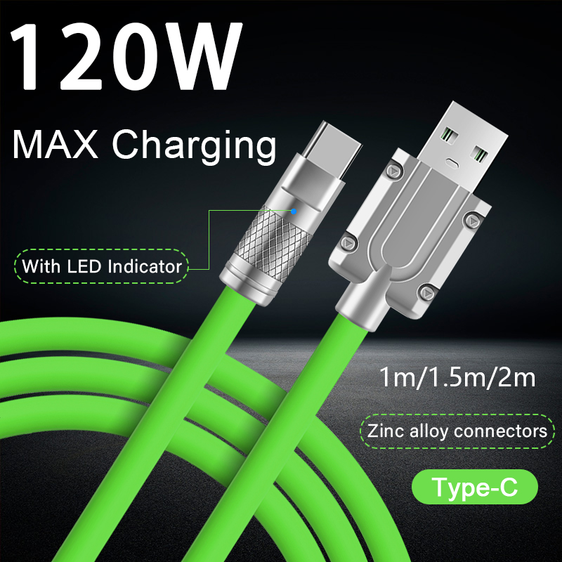 120W 6A Super Fast Charge Cable LED OD6.0หนา สายซิลิโคน Quick Charge ...