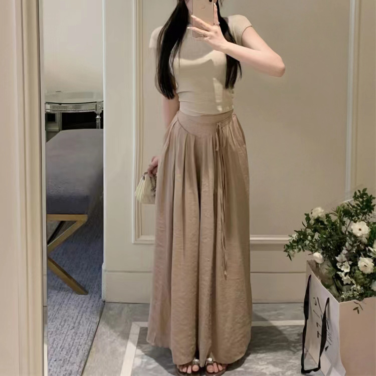 Luna shopกางเกงขากว้างกางเกงหลวมสบาย ๆ ผู้หญิงแฟชั่นเกาหลีผ้าพันแผล ...