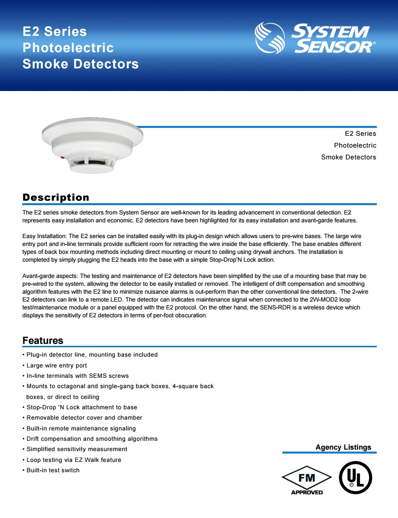Photoelectric Smoke Detector 2 Wire-12/24V with Base รุ่น 2400E ยี่ห้อ ...