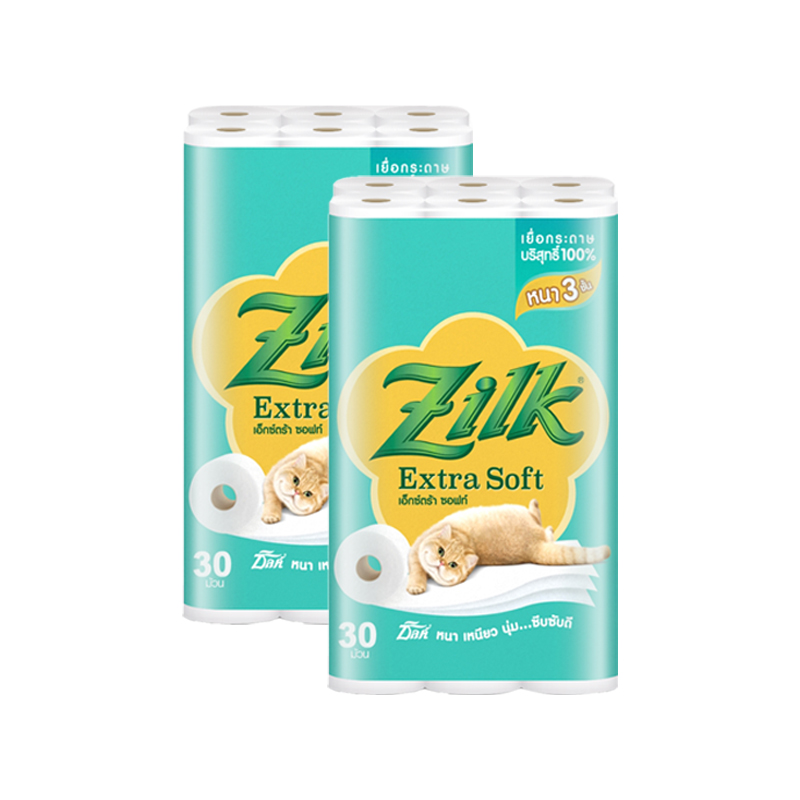 ♦????ลดราคาพิเศษ!! ️ [2 แพ็ค][2 Pack] Zilk Extra Soft Toilet Tissue 3 ply 30 roll total 60 roll ...