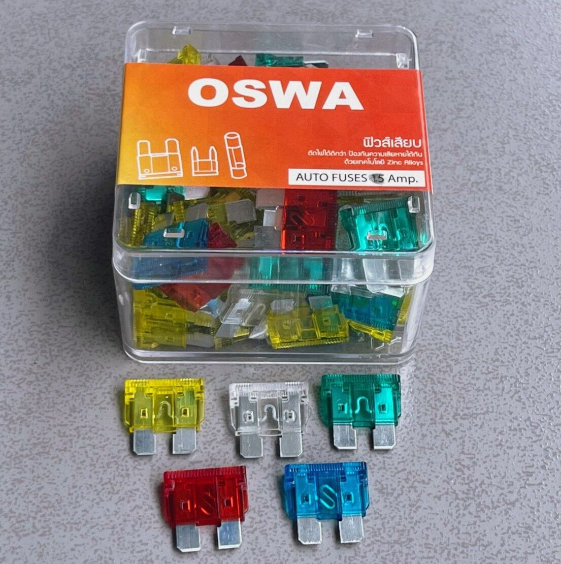 ฟิวส์รถยนต์OSWA แท้ ฟิวส์เสียบ(รวมเบอร์ 100ชิ้น) OSWA 10A,15A,20A,25A ...