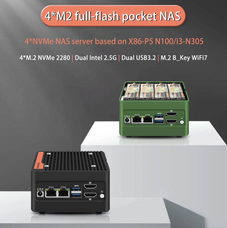 CWWK Mini NAS Server (Mini PC) X86-P5 Intel N100 4C4T Turbo 3.4GHz M.2 ...