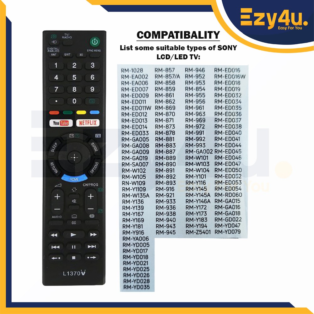 via LCD LED SMART Remote Control 3D REPLACEMENT RM-L1275 RMT-TX300P RMT ...