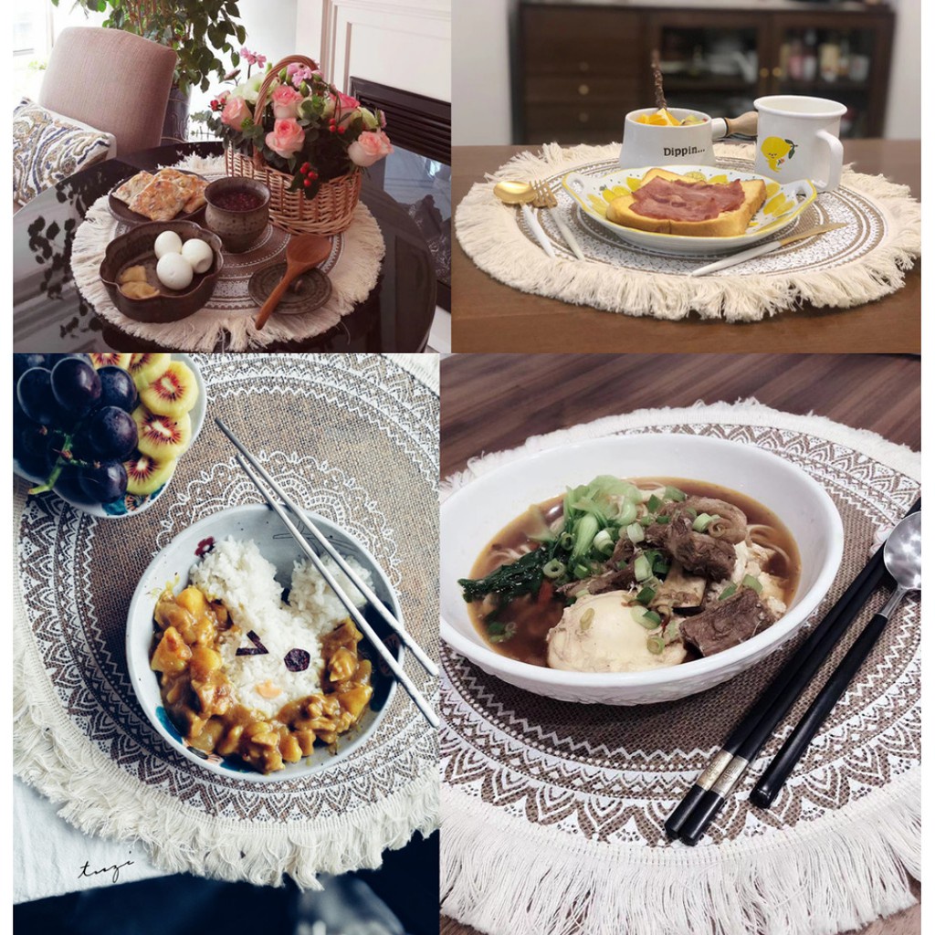 Nordic Moroccan Tassels Table Mats, Bowls and Plates, Cotton and Linen ...