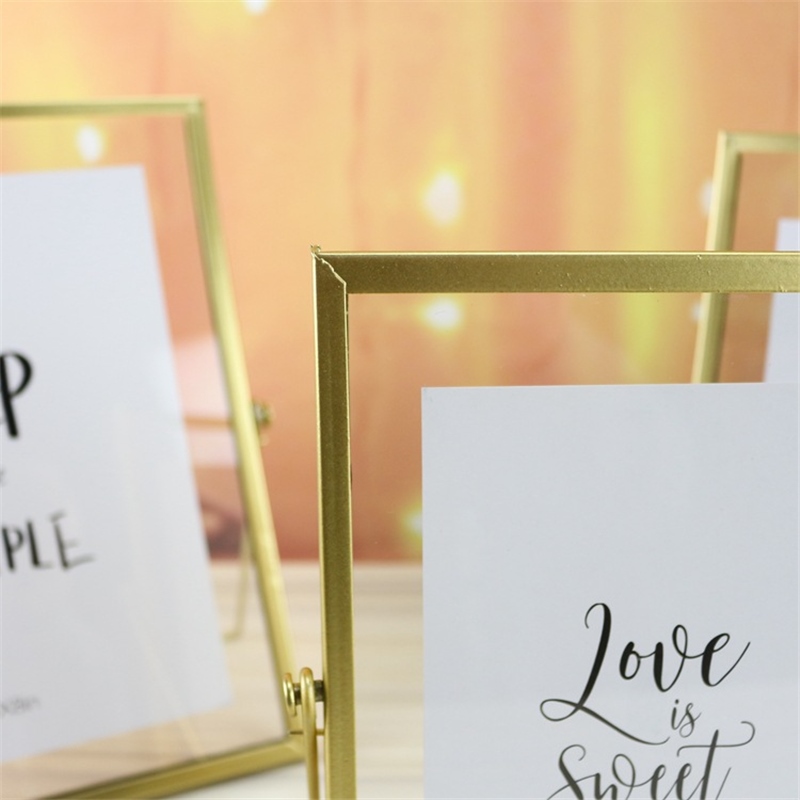 【CW】 Gold Metal and Glass Photo Frame Folding Wire Desktop Picture ...