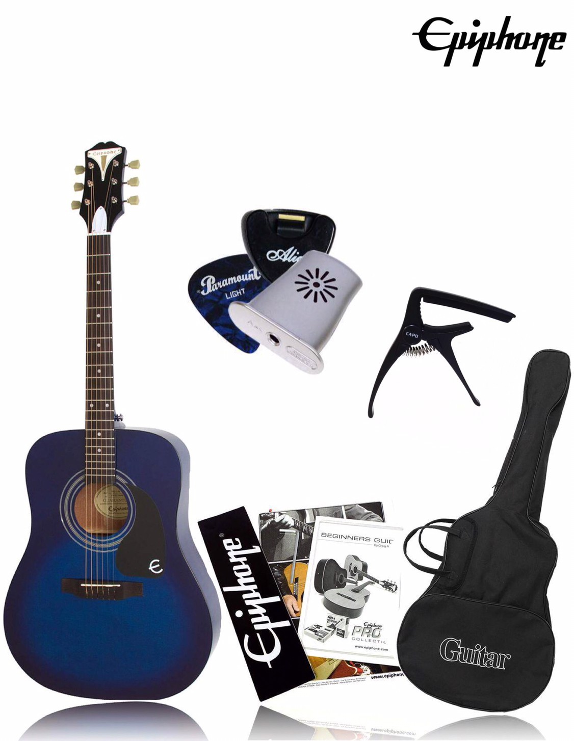Epiphone PRO-1 41" Dreadnought Acoustic Guitar + Full Guitar ...