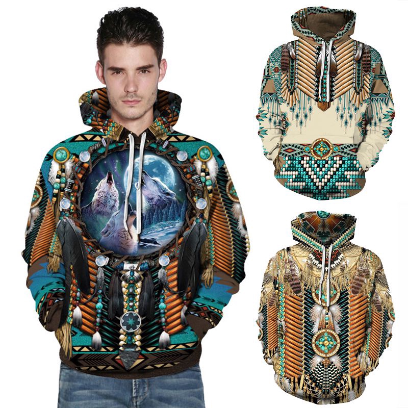Indian Chief Native Tribal Totem Ethnic Hippie Men Hoodie Jackets ...