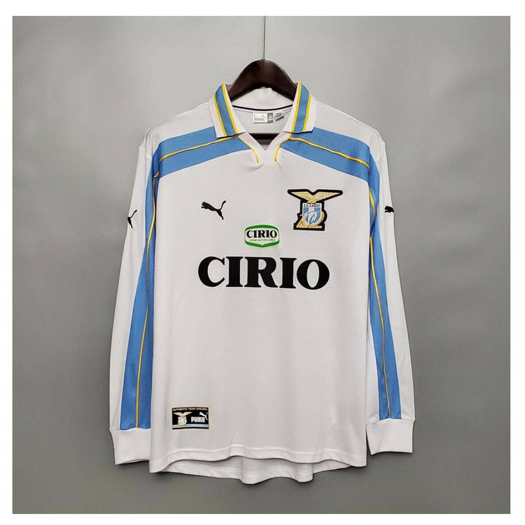 【Size:S-2XL】99-00 Lazio White Long Sleeve Retro Soccer Jersey Football ...