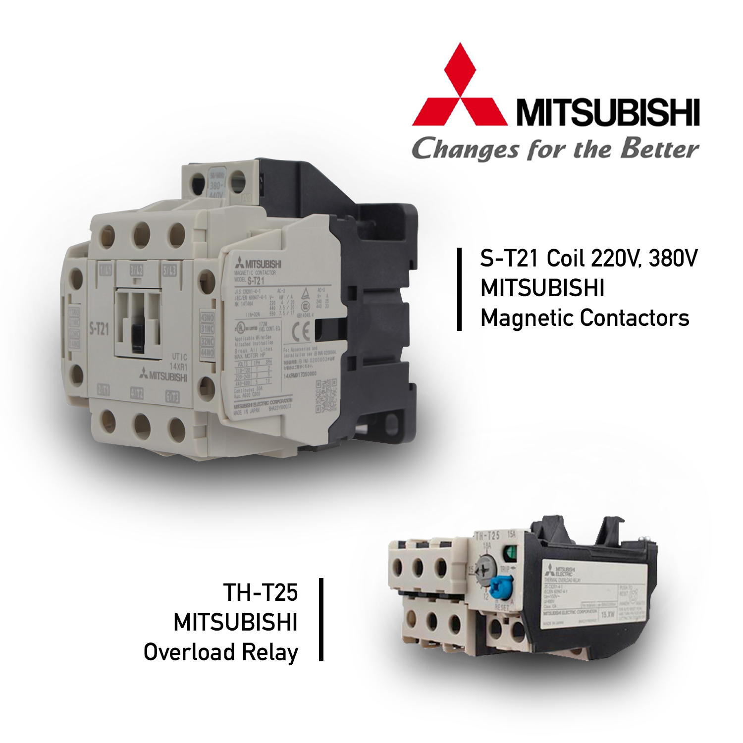 S-T21 MITSUBISHI โอเวอร์โหลดรีเลย์ TH-T25 15A(12-18)แมกเนติก คอนแทกเตอร์ ST21 Magnetic Contactor ...