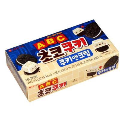 ขนมเกาหลี คุ๊กกี้แอนด์ครีม lotte abc choco cookie&cream 43g - DG mart ...