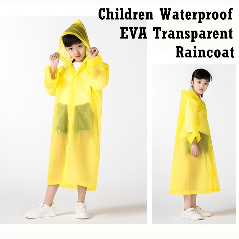 Boy Girl Children Waterproof EVA Transparent Raincoat Kids Hat Clear Rain Coat Outdoor Rainwear ...