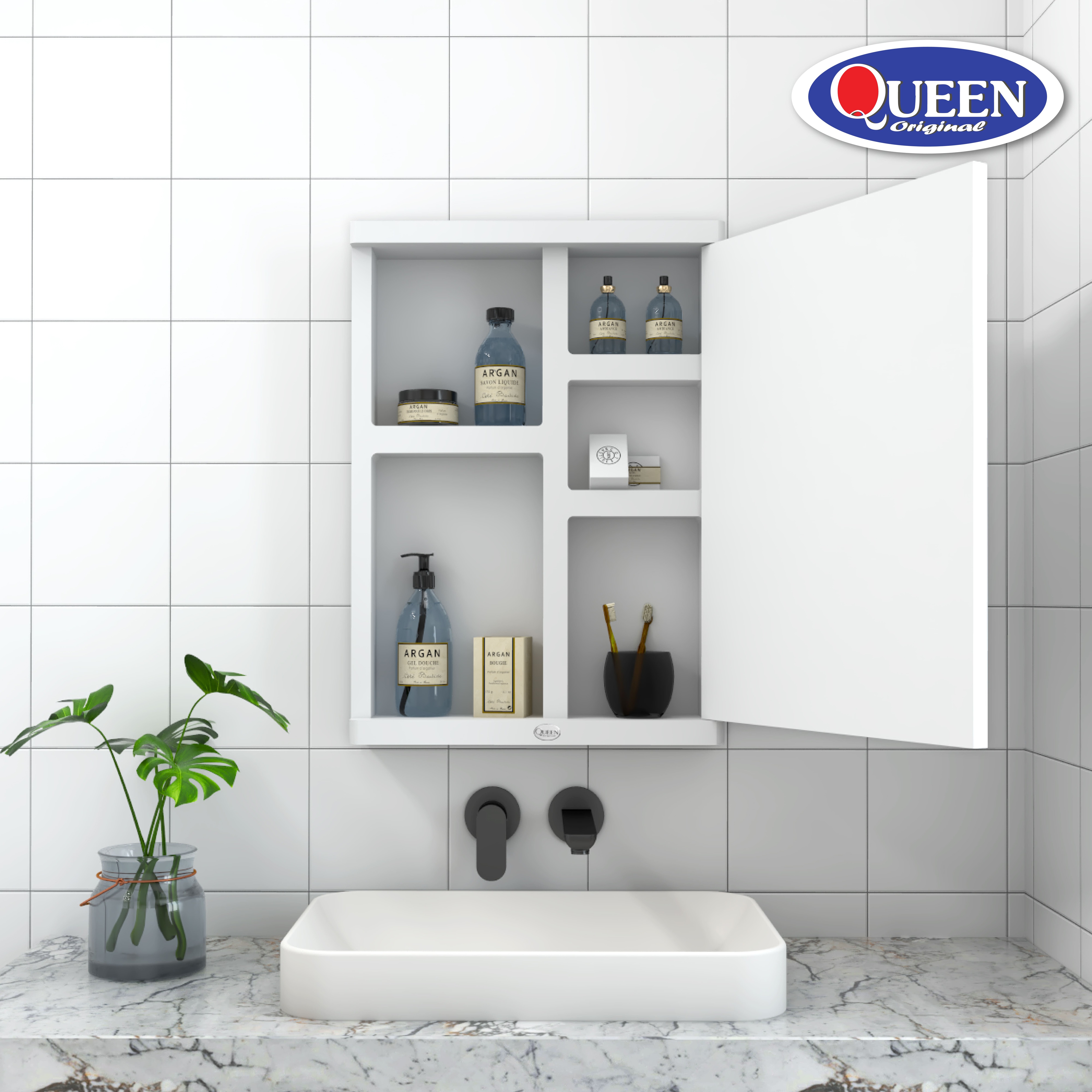 Queen Space ตู้เก็บของในห้องน้ำ พร้อมกระจก ของแท้จากโรงงาน ขนาด ...