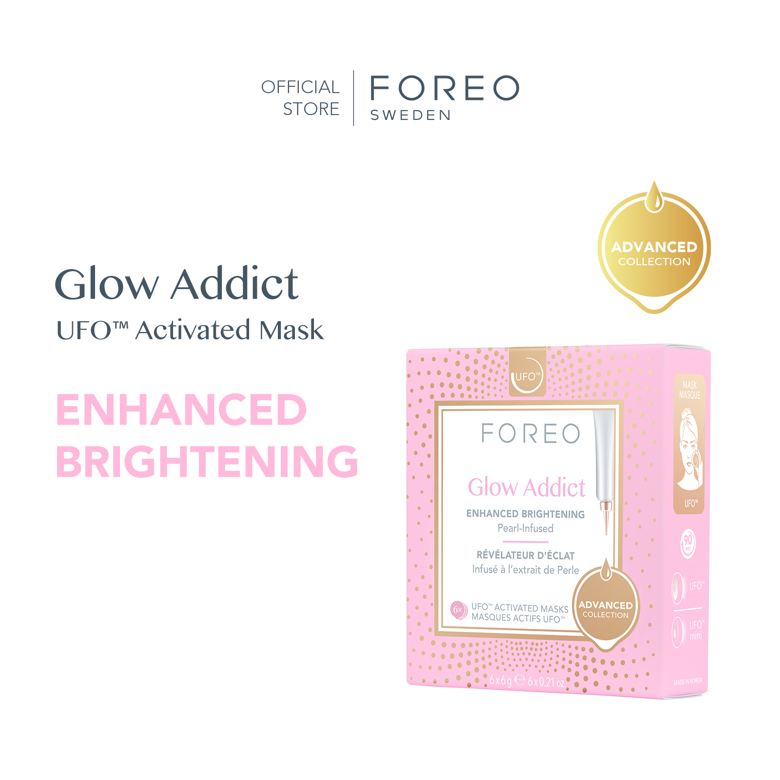 FOREO UFO Masks Glow Addict x 6 ฟอริโอ้ ยูเอฟโอมาส์ก สูตรเพื่อผิว ...