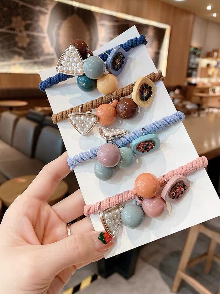 ยางรัดผมลูกปัด สไตล์เกาหลี สีสันสดใส น่ารักหวานหวาน สวยสวย งานสวย คุ้ม ...