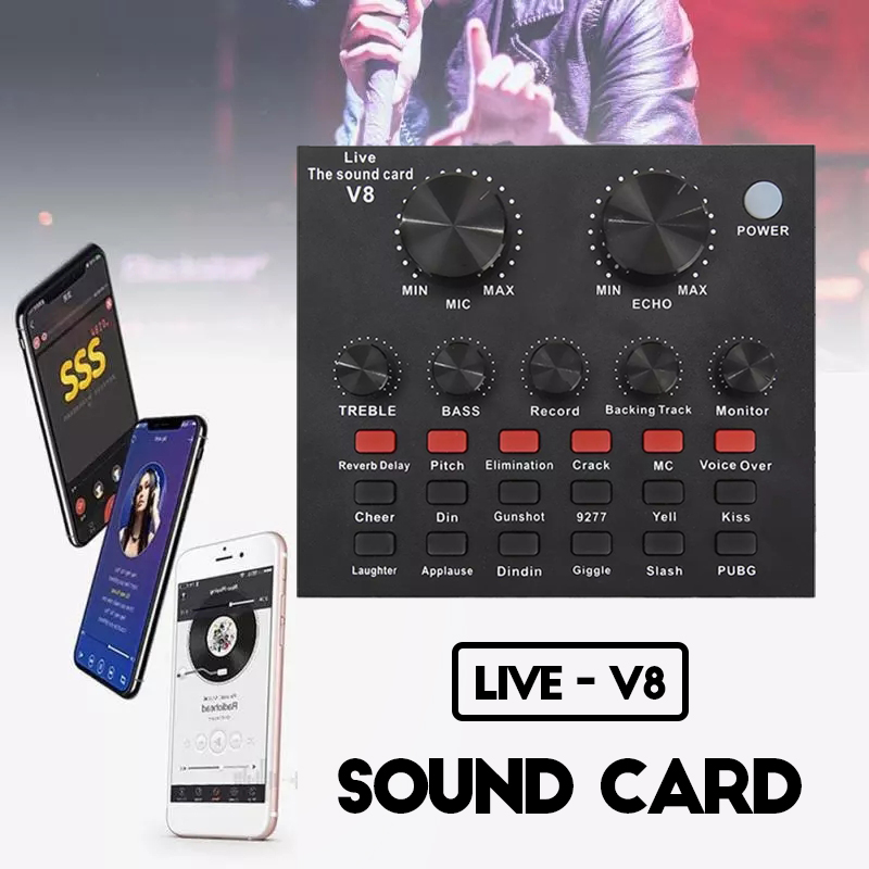 V8 Audio Live Sound Card for Phone Computer USB Headset Microphone ...