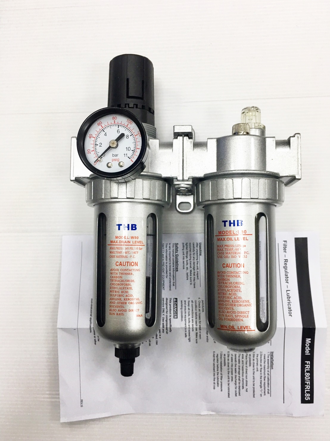 THBชุดกรองลม ดักน้ำ+ตั้งลม+จ่ายน้ำมัน F+R+L (Filter+ Regulator+ lubricator) รุ่นFRL Made in ...