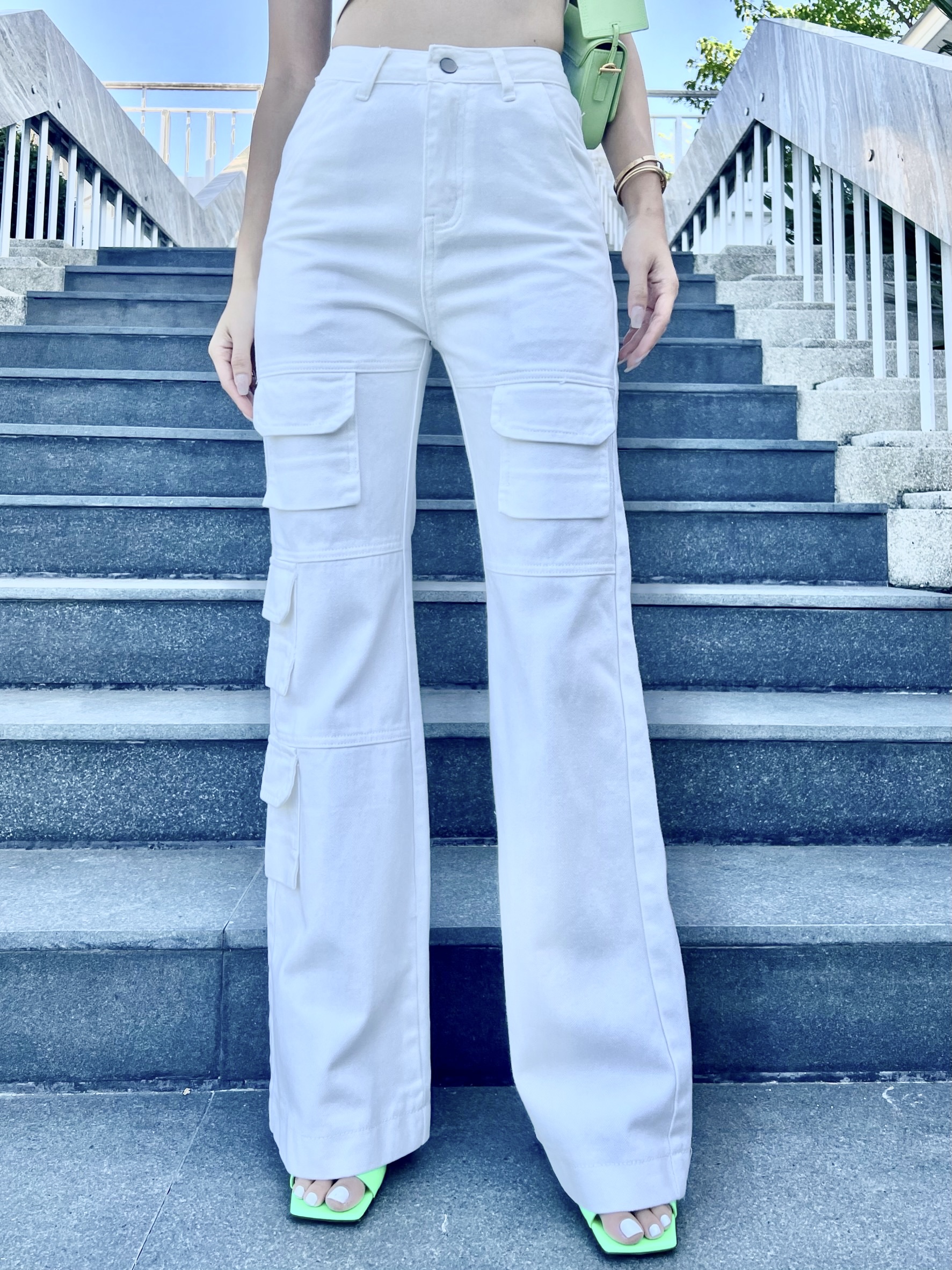 Ptj3699 new arrival white casual cargo pants - PROMTHONG.BKK - ThaiPick