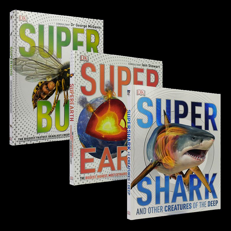 DK Super Collection 3 books DK super encyclopedia series super large insect shark marine earth ...
