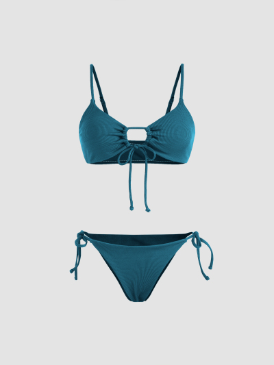 Cider Solid O-Ring Front Tied Bikini Set - Cider - ThaiPick
