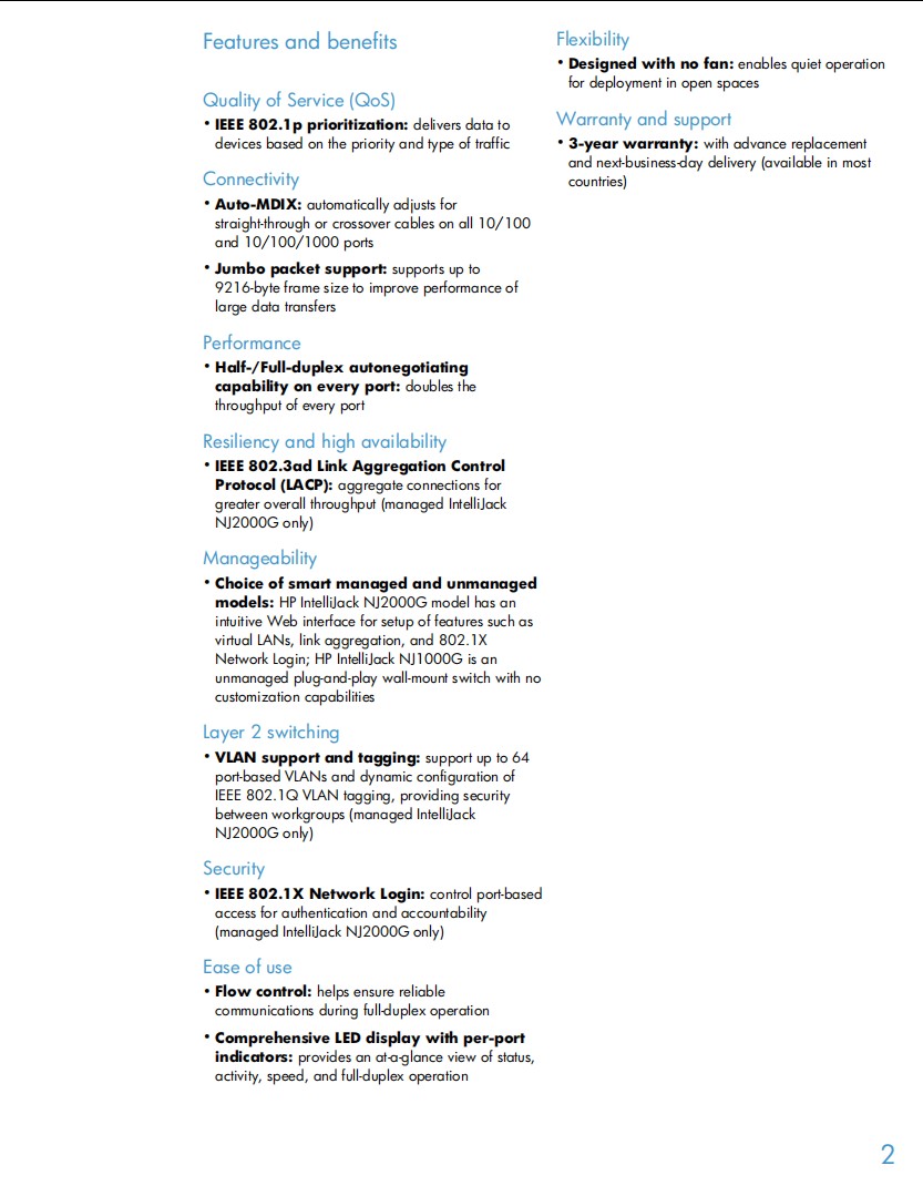 HP 3com NJ2000G IntelliJack Switch PoE Managed 7 Port Gigabit - JD057A ...