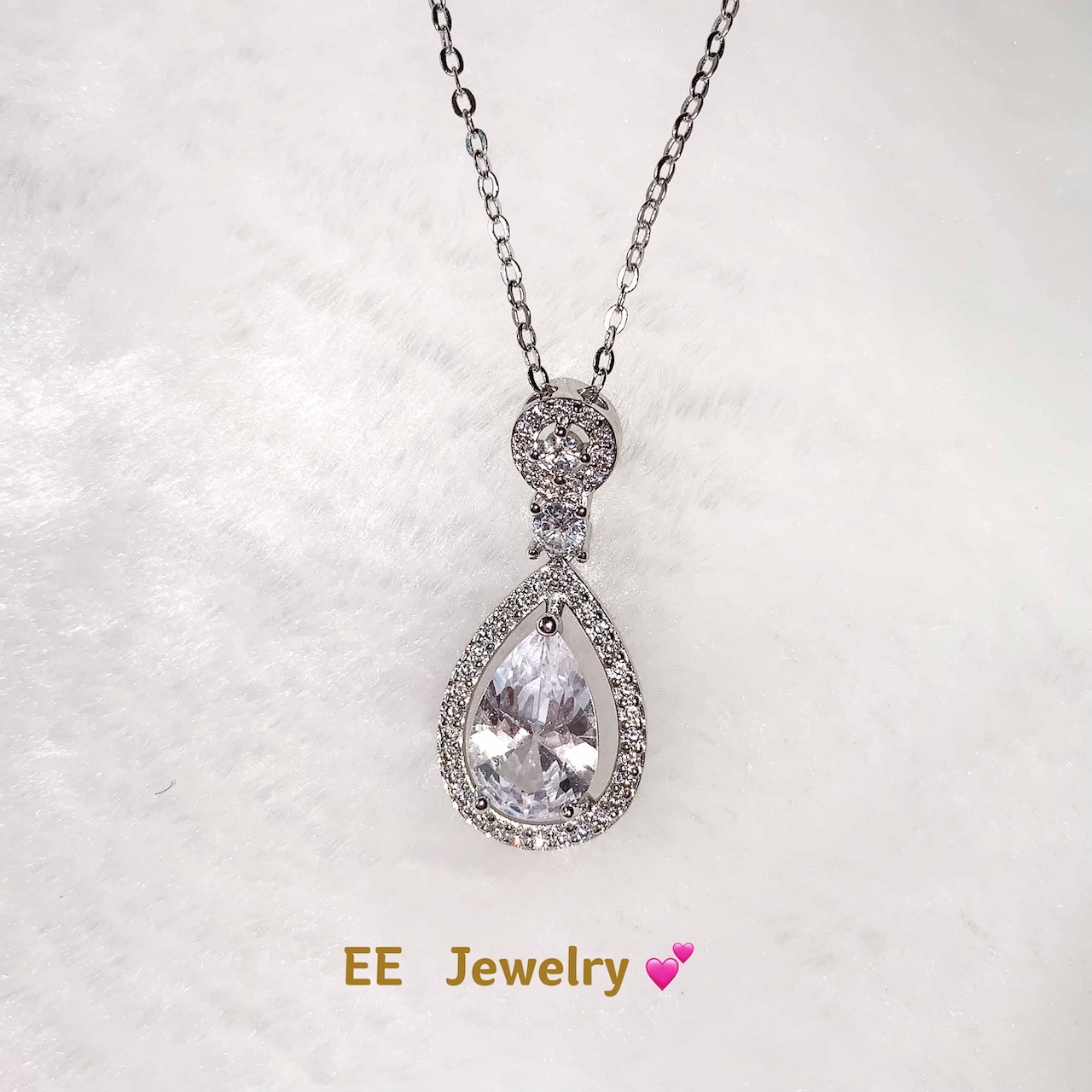 EE Jewelry การชุบ18Kแพลทินัมสร้อยคอหยดน้ำRhinestoneสร้อยคอที่สง่างาม ...