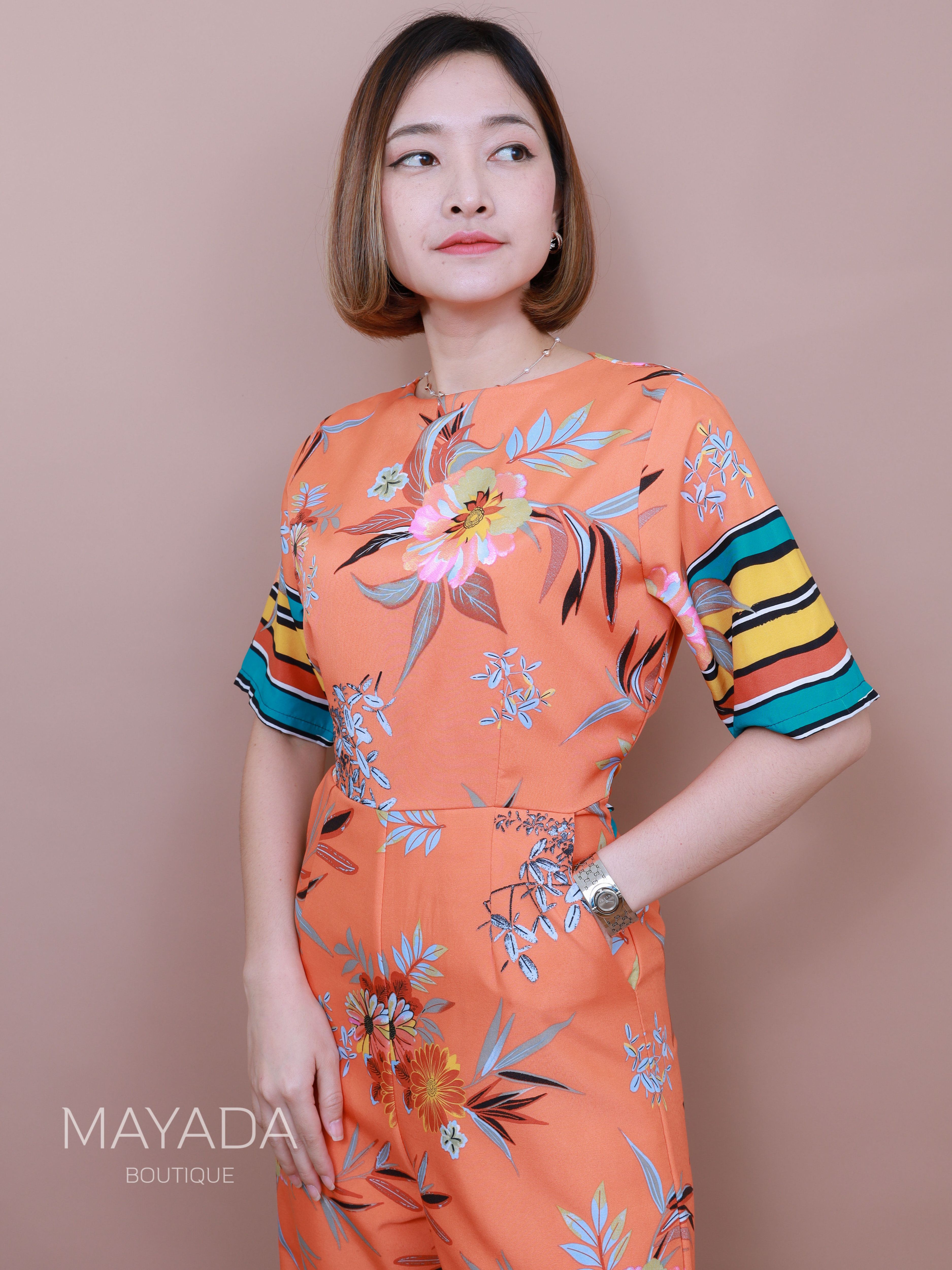 จั๊มสูทลายดอกสีส้ม BRAND MAYADA BOUTIQUE | Lazada.co.th