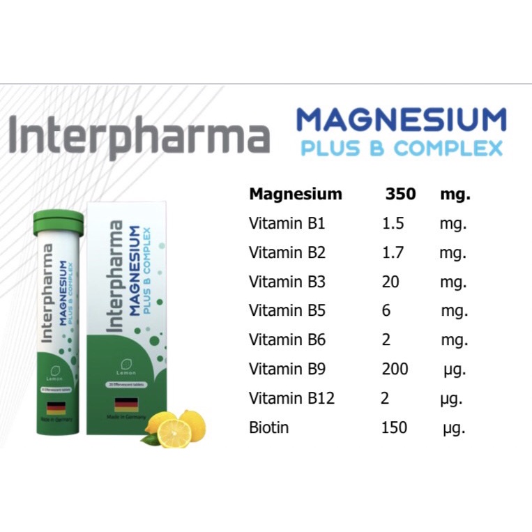 Interpharma magnesium plus b complex แมกนีเซียม ผสม วิตามินบี 1 หลอด มี ...