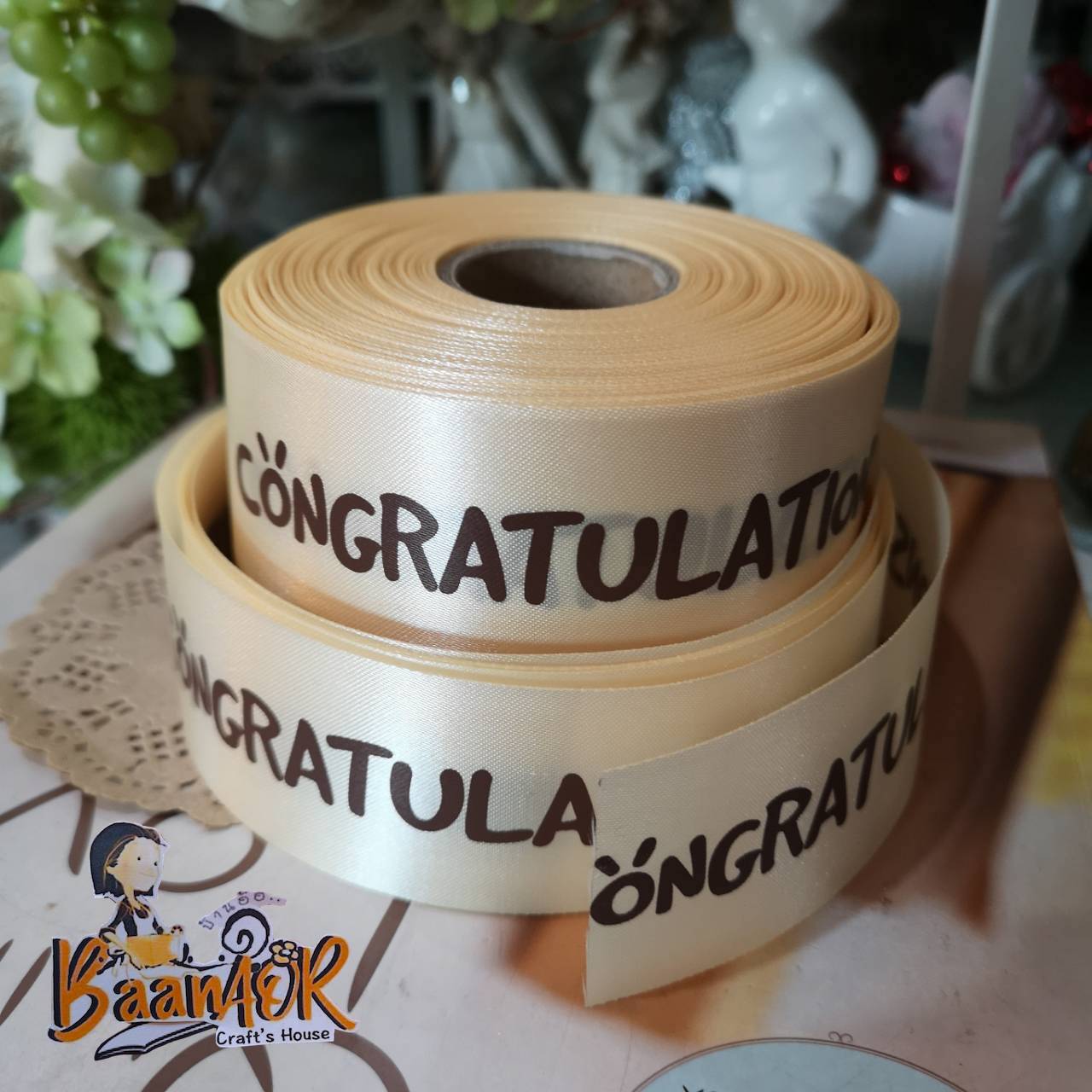 Congratulations Ribbon ริบบิ้น ผ้าซาติน satin ribbon ขนาดใหญ่ หน้ากว้าง ...