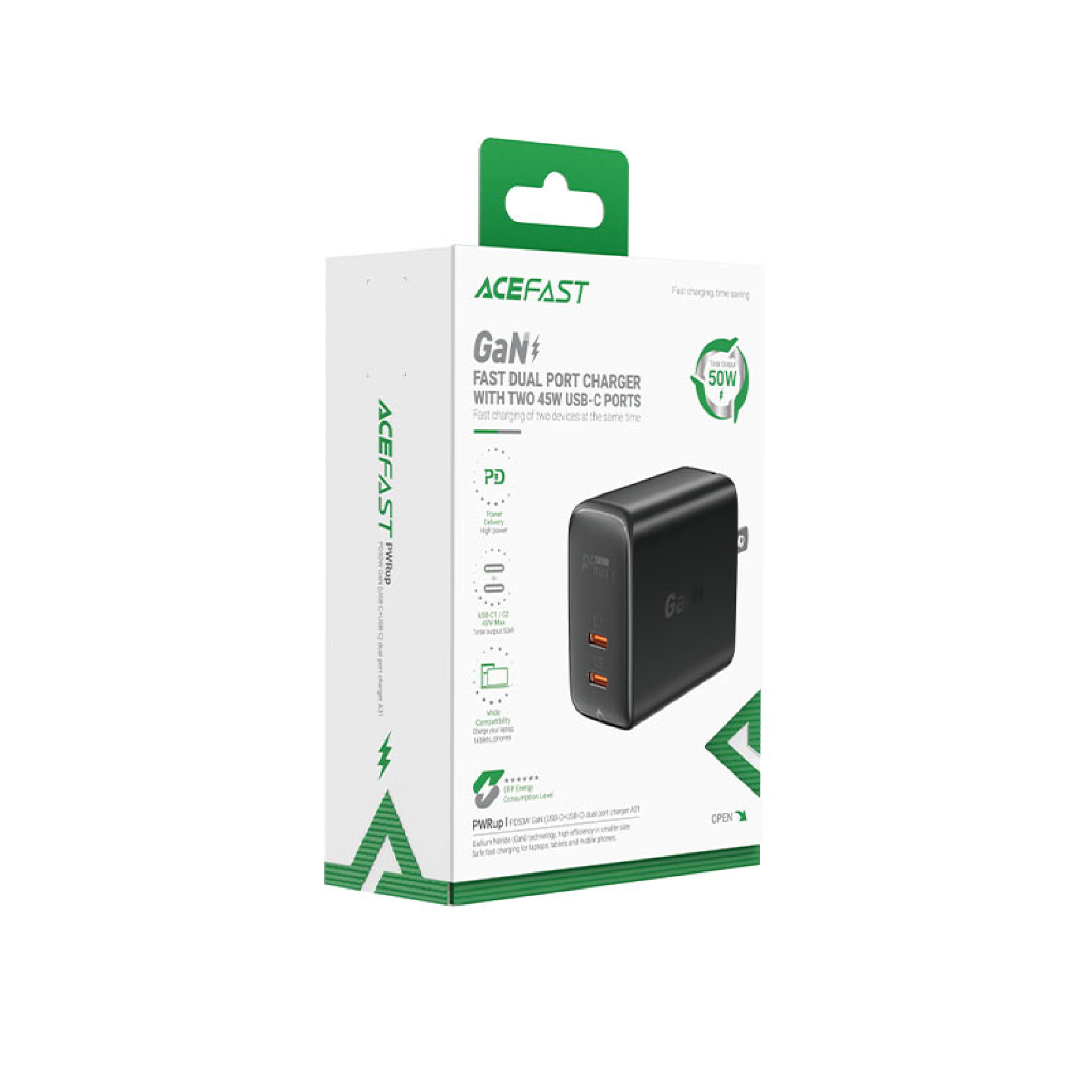 ACEFAST PD50W GaN Dual Port USB-C 2 Port (US) A31 Black (รับประกันศูนย์ 1 ปี) By Jaymart ...