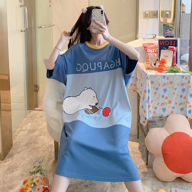 tichada 3102 เสื้อนอนกระโปรงผู้หญิงผ้าคอตตอนคอกลมโอเวอร์ไซส์สินค้าน่ารักๆ ผ้านิ่ม (สินค้าพร้อม ...