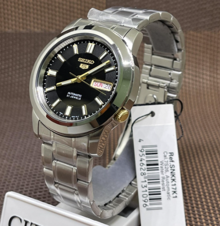 SEIKO 5 Automatic รุ่น SNKK17K1 นาฬิกาข้อมือผู้ชาย หน้าปัดดำทอง สายแสตน ...