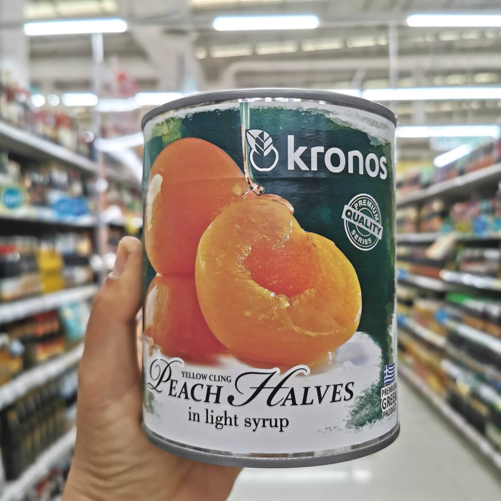 Kronos Yellow Cling Peach Halves in Light Syrup โครนอส ลูกพีชผ่าครึ่งในน้ำเชื่อม 820 กรัม ...