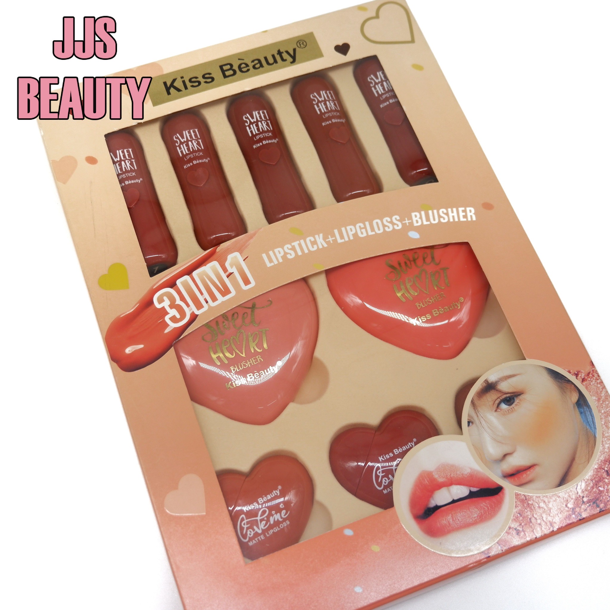 เซตแต่งหน้า Kiss Beauty 3IN1 ลิปสติก ลิปจิ้มจุ่ม บลัชออน - JJS BEAUTY ...
