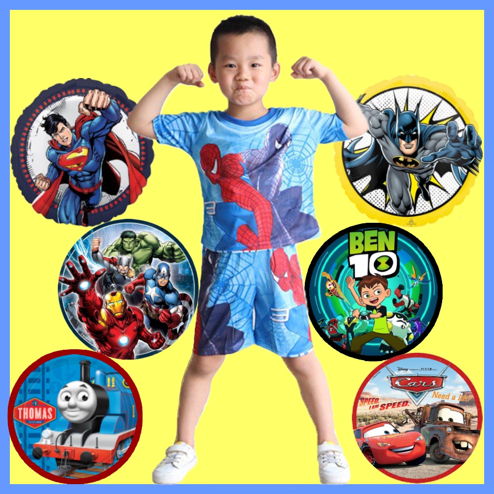 เสื้อผ้าเด็กผู้ชาย ลายซุปเปอร์ฮีโร่ ผ้ามัม แขนสั้น ขาสั้น PM868(001-015 ...