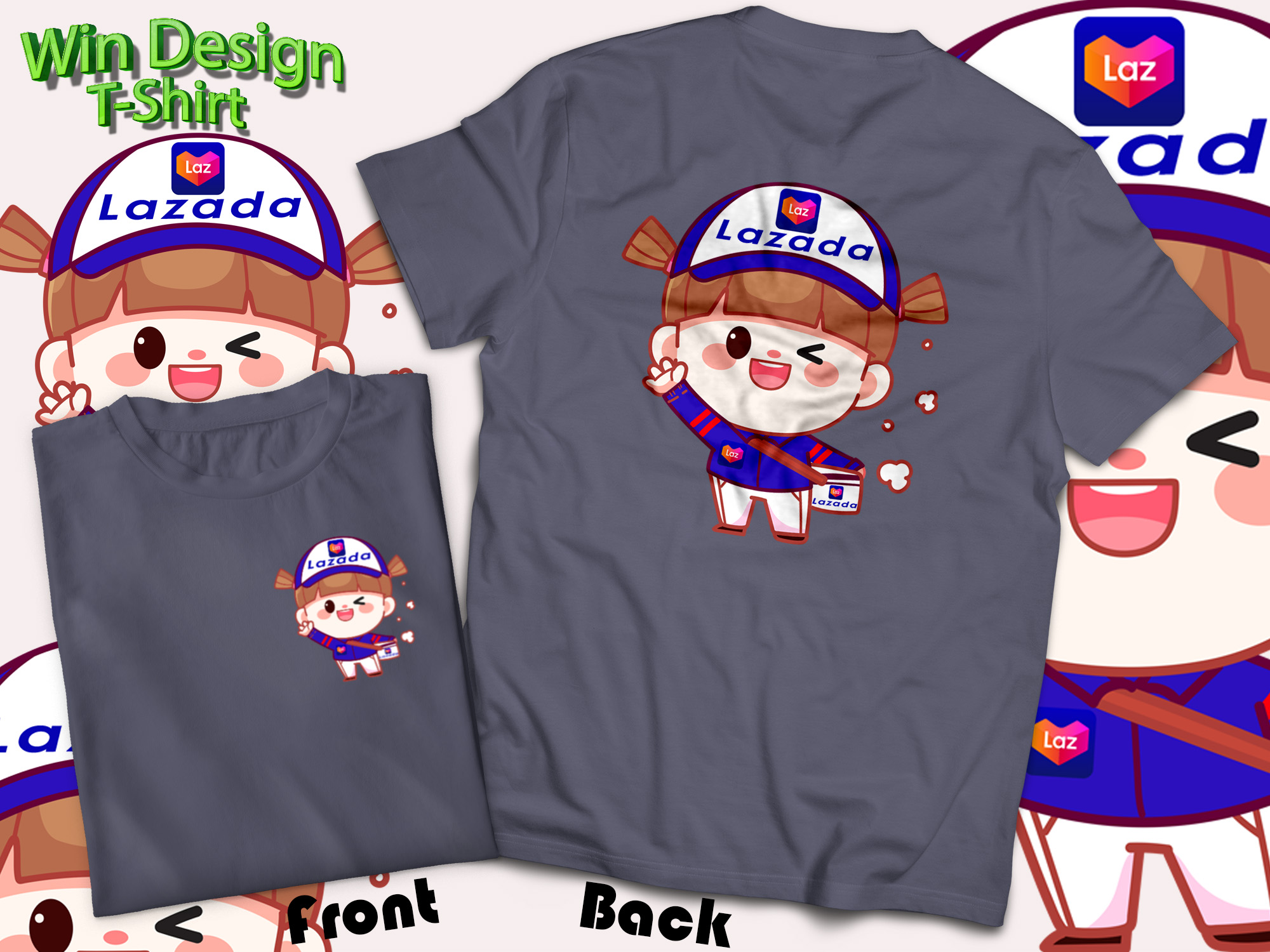 เสื้อLazada cartoon girl ผ้าคอตตอน100% ผ้าหนานุ่ม | Lazada.co.th