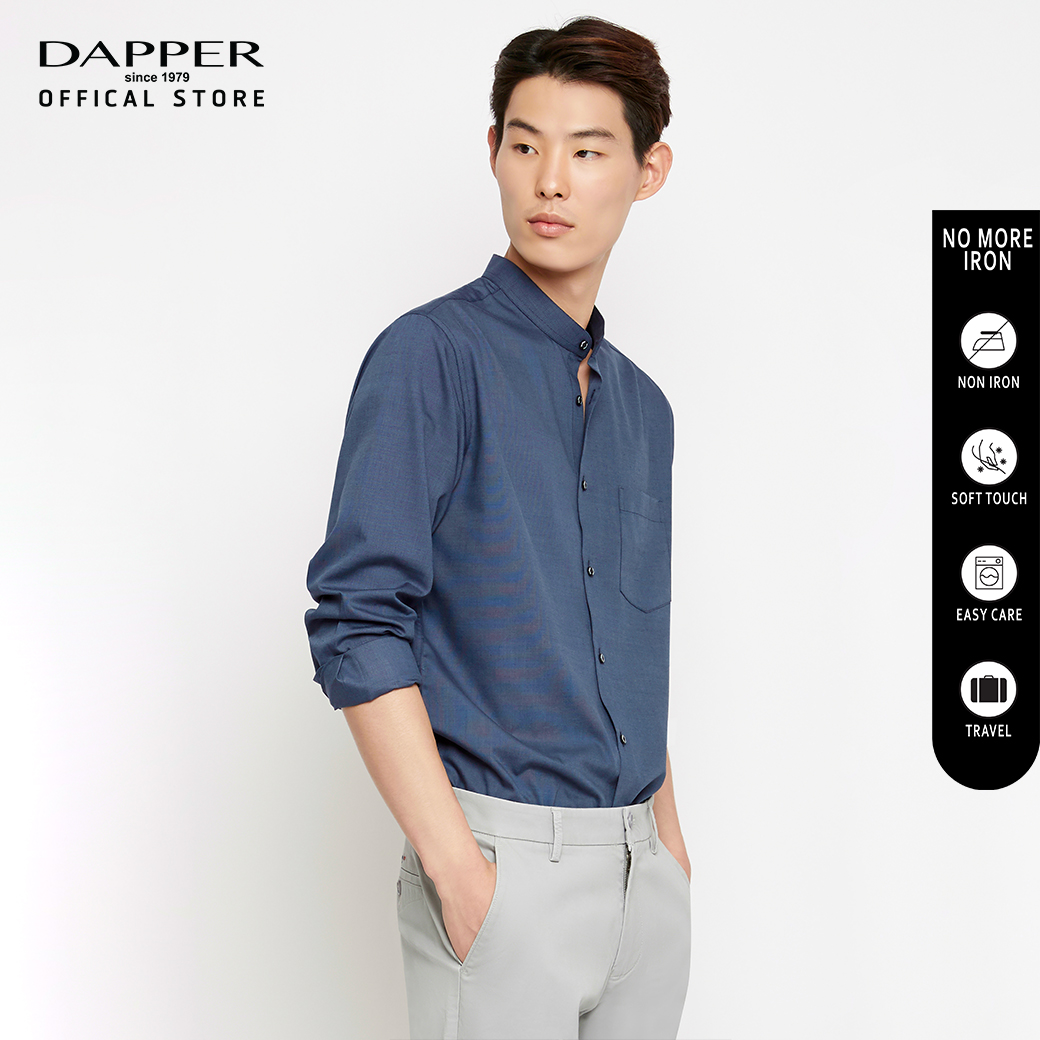 DAPPER เสื้อเชิ้ตคอจีน NO MORE IRON ทรง Smart-Fit สีกรมท่า - DAPPER ...