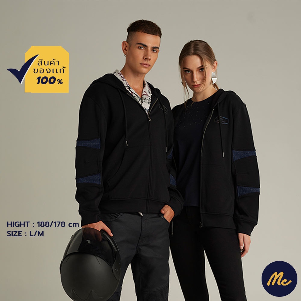 เสื้อกันหนาวแขนยาว เสื้อกันหนาวเท่ๆ Mc Jeans เสื้อกันหนาว มีฮู้ด Unisex สีดำ Biker Collection ...