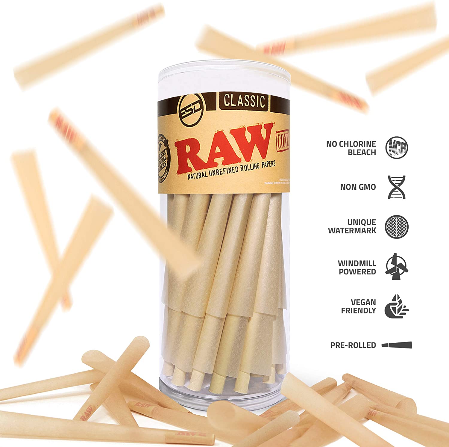 Raw Pre roll cone 110mm. Stash Jar 100 cones / box Raw classic cone pre ...