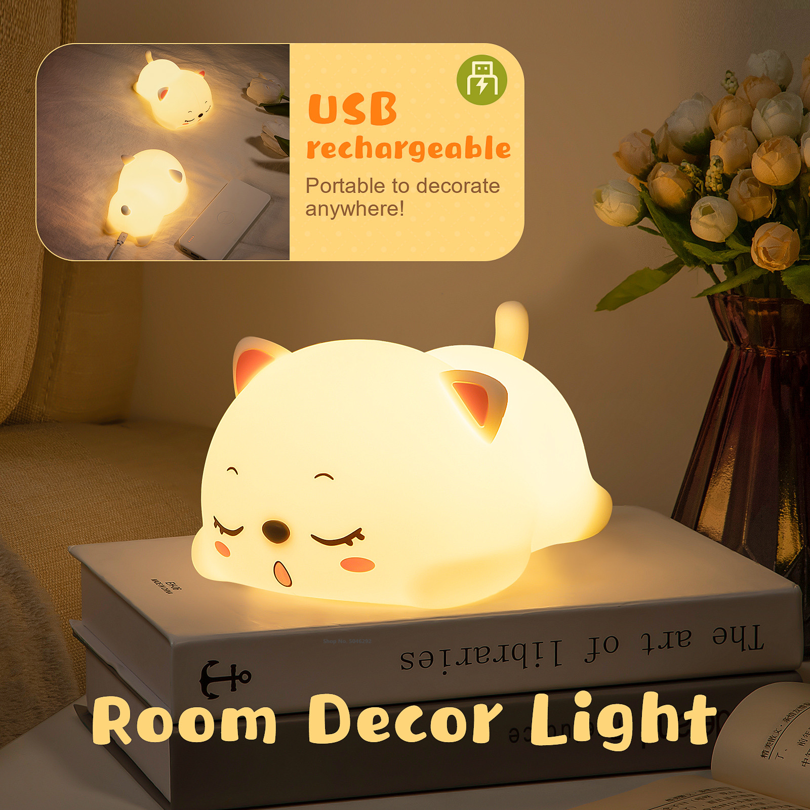 Cat LED Night Light Touch Sensor Remote Control Colorful Silicone USB ...