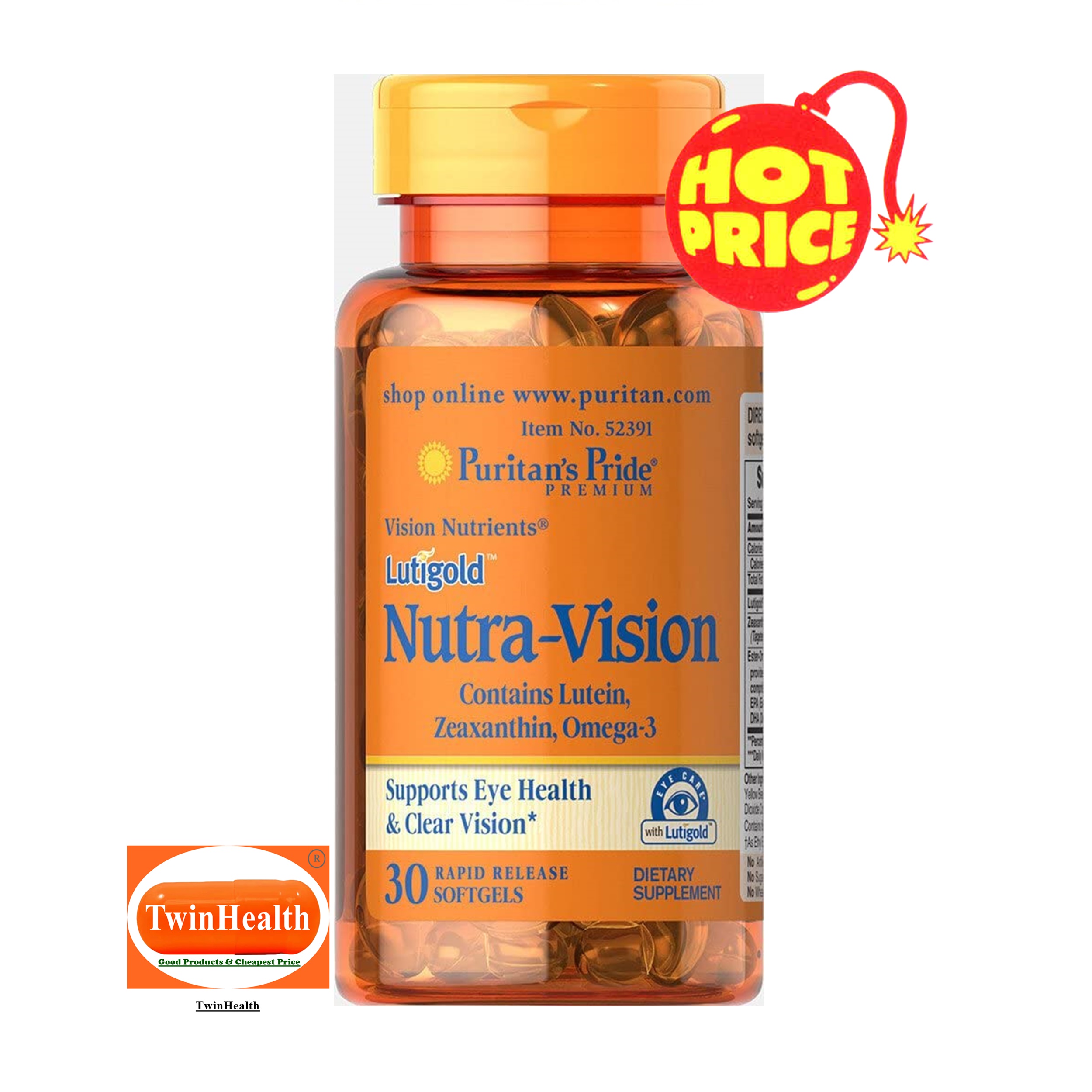 Puritan's Pride Lutigold™ Nutra-Vision with Lutein, Zeaxanthin & Omega ...