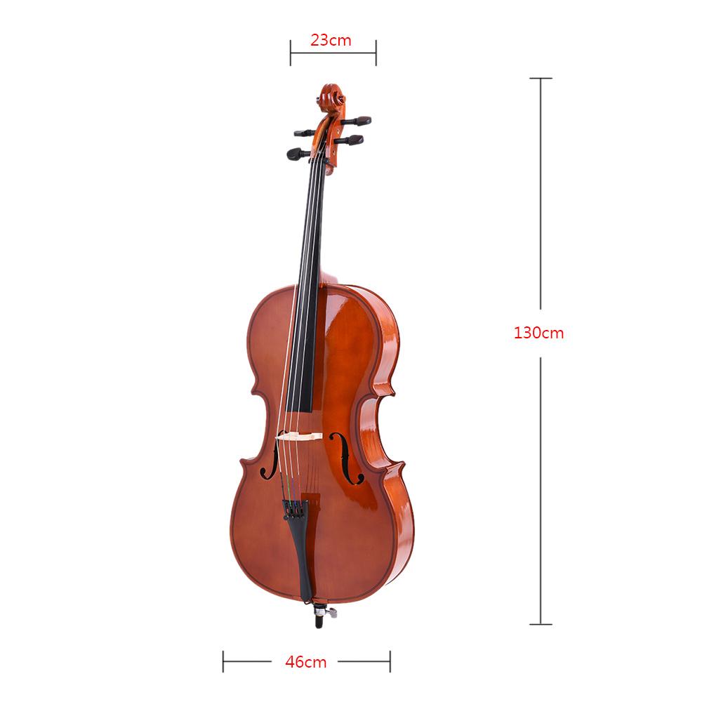 4/4 Full Size Wooden Cello Gloss Finish Basswood Face Board with Bow ...