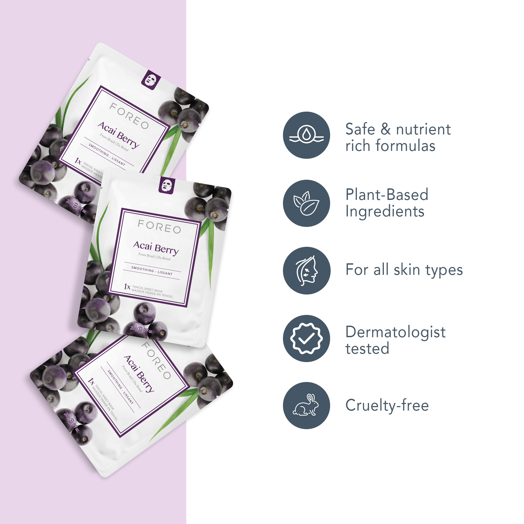 FOREO Sheet Masks Acai Berry x 3 ฟอริโอ้ ชีทมาส์ก สูตรอาคาอิ เบอร์รี่ ...