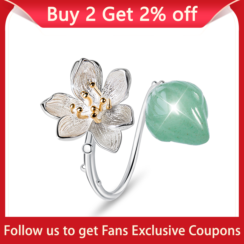 Lotus Fun Real 925 Sterling Silver Natural Aventurine Gemstones Flower ...