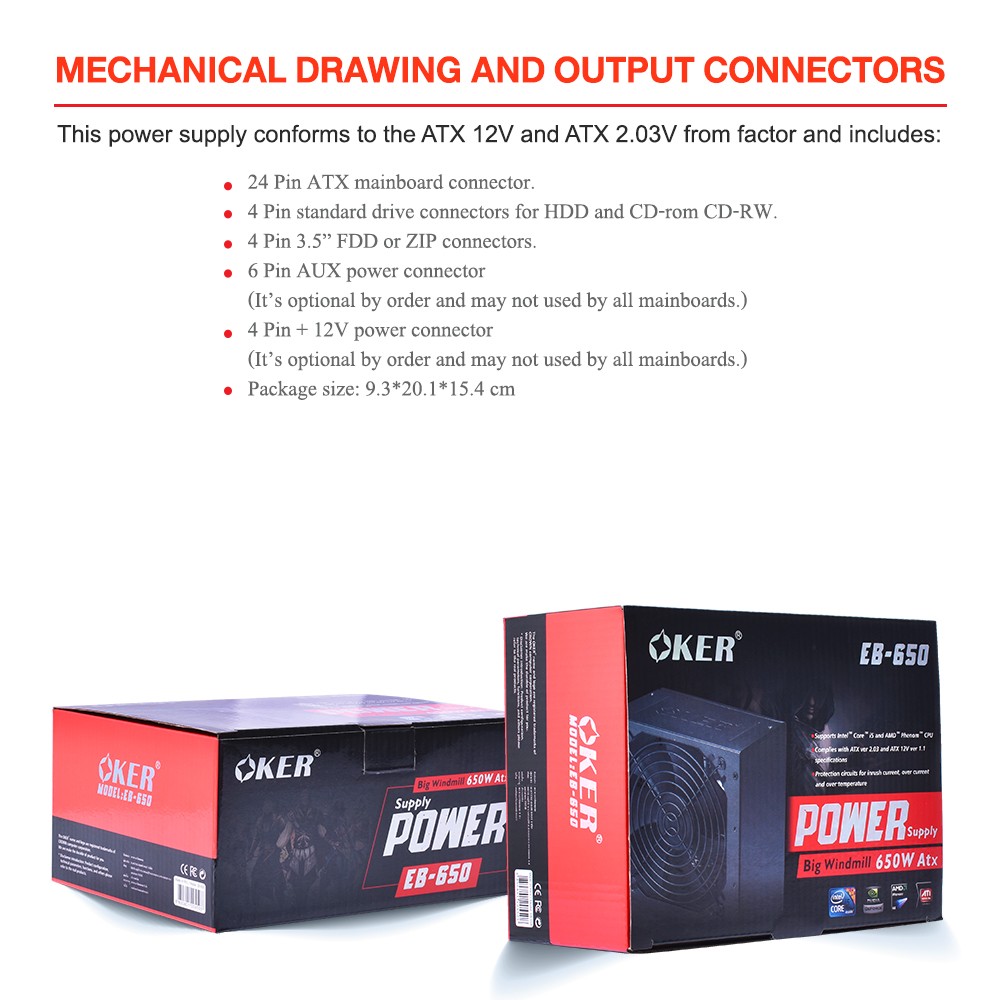 ส่งเร็วร้านDMแท้ๆ OKER 650W BIG WINDMILL ATX POWER SUPPLY EB-650 ...