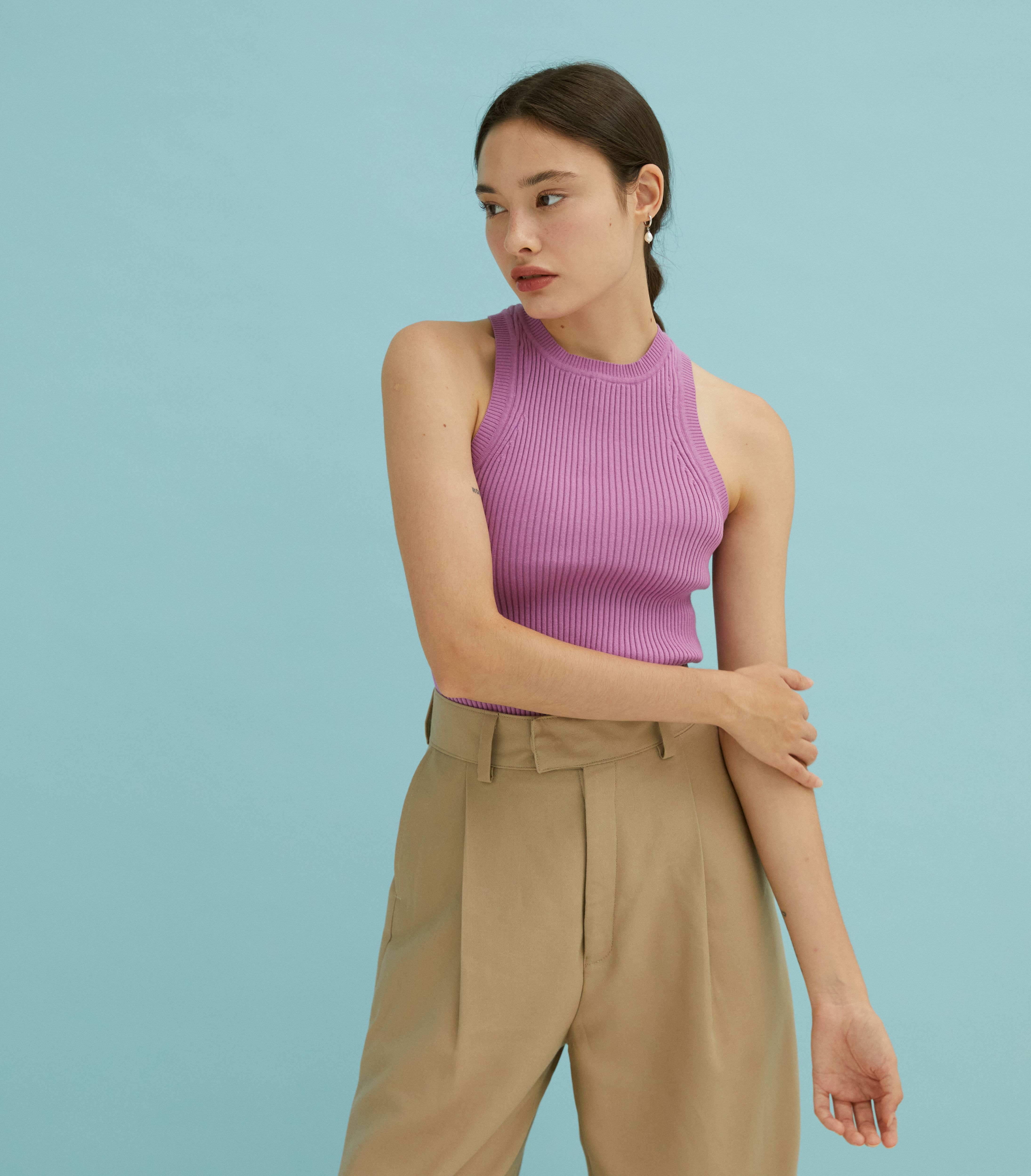 Pleated Deep Trousers กางเกงเอวสูง ปลายขางุ้มเข้า Cotton100% เก็บทรงดี ...