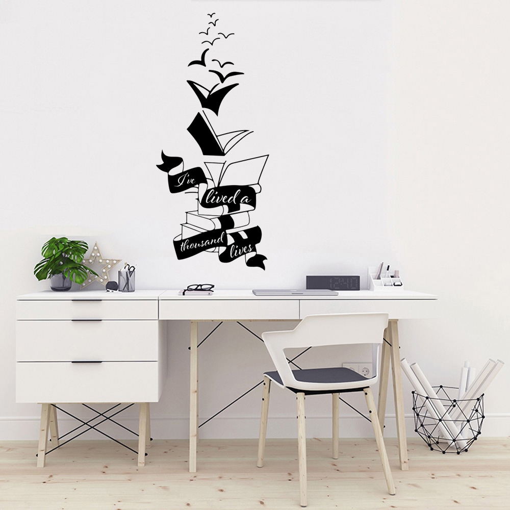 HD HD high quality Large Fly Reading Book Wall Sticker School Library ...