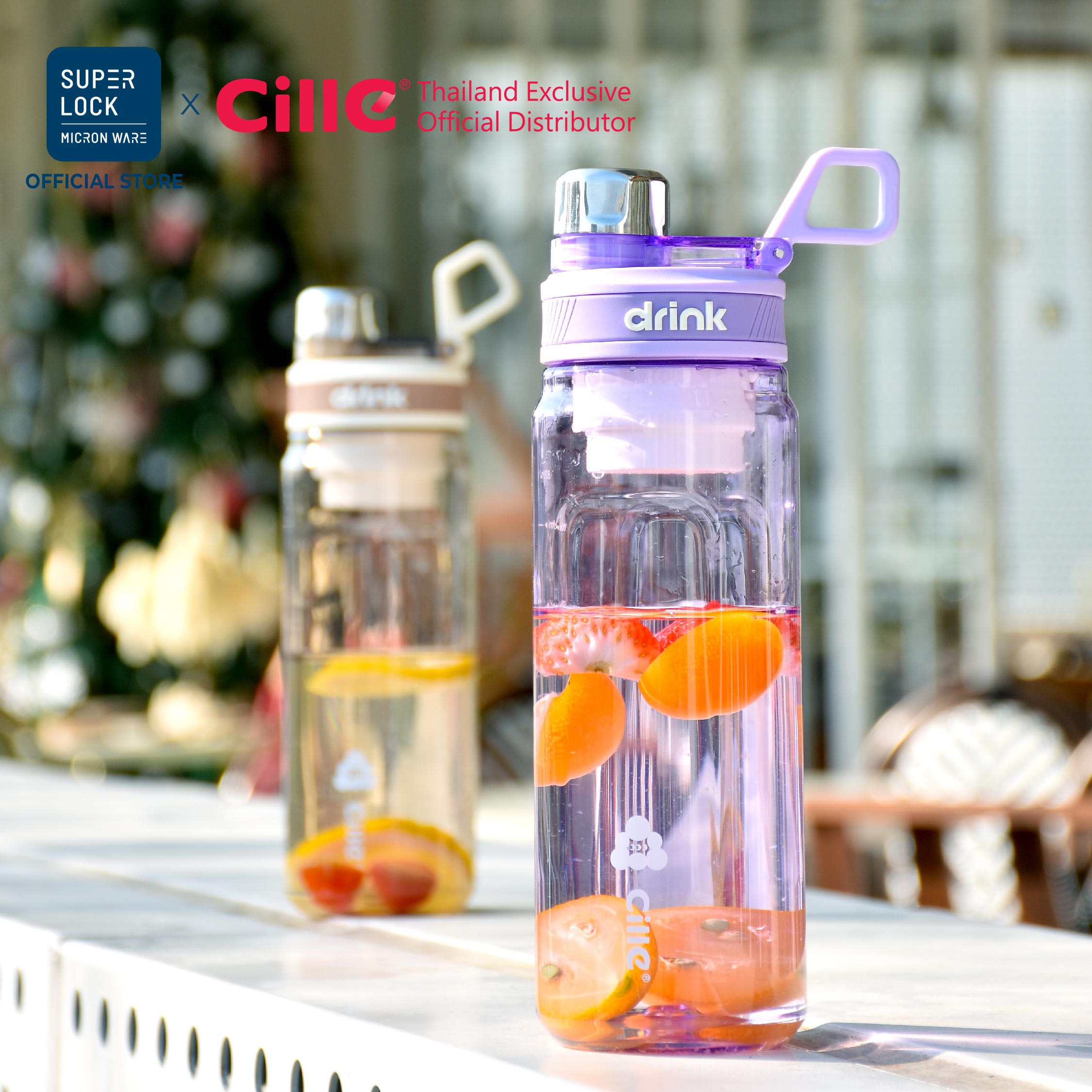 รับประกัน 1 ปี Cille Lite กระบอกน้ำพลาสติก Tritan ทนอุณภูมิร้อน-เย็น ขวดน้ำออกกำลังกาย แบบยกดื่ม ...