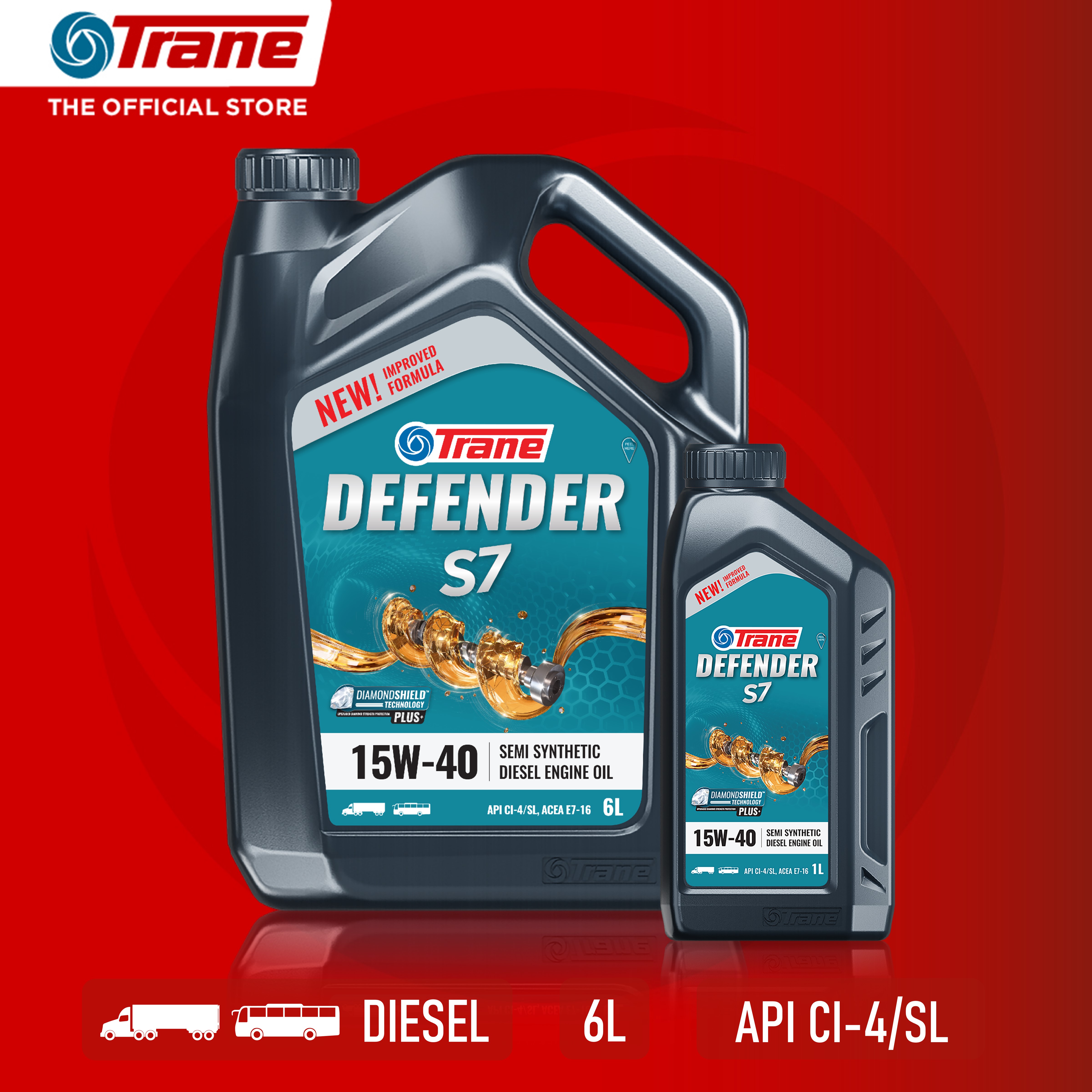 TRANE DEFENDER S7 น้ำมันเครื่องกึ่งสังเคราะห์ 15W-40 สำหรับเครื่องยนต์ดีเซล ขนาด 6 ลิตร [ ฟรี ...