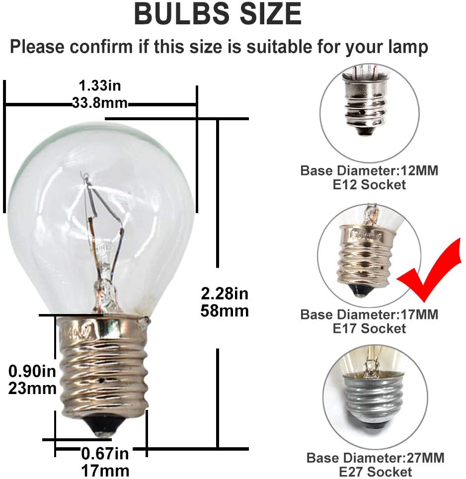 6 Packs 25 Watt E17 S11 Intermediate Base Original Appliance Replacement Light Bulbs for 120V ...