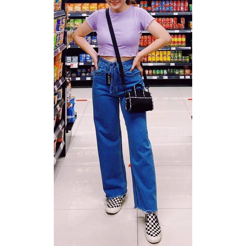 atom jeans กางเกงยีนส์เอวสูงทรงกระบอก รุ่นผูกโบว์ ผ้านิ่มเหมือนเดิมจ้า ...